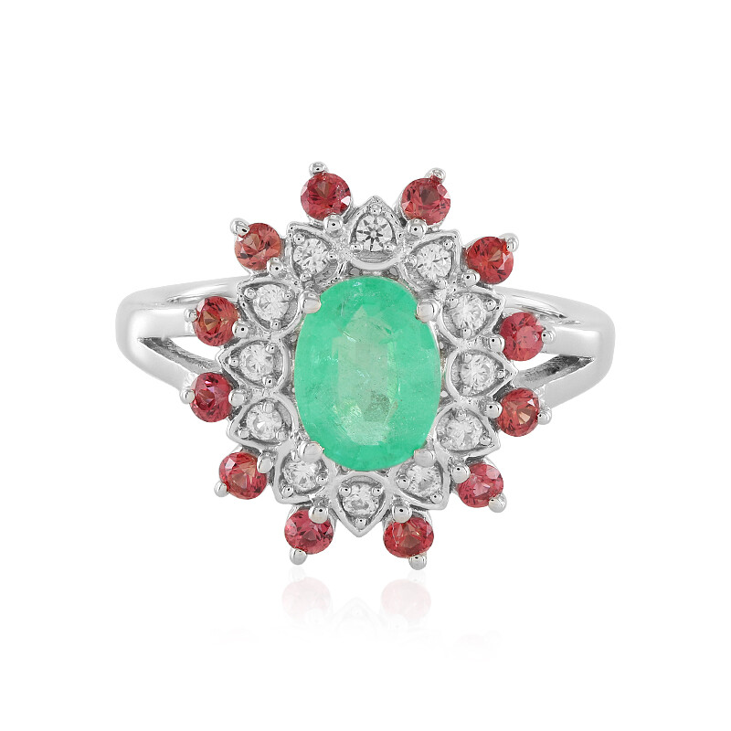 Chic Russian Emerald & Ruby Silver Ring, 1.05 ct