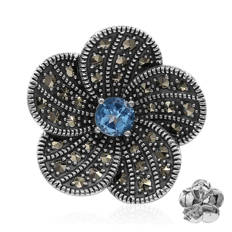 Brazilian Blue Topaz & Marcasite Silver Pendant-Brooch