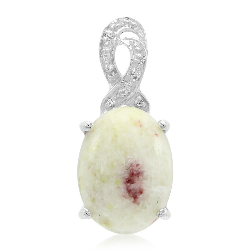 US Cinnabar 8.35ct Sterling Silver Pendant, White Topaz Accents