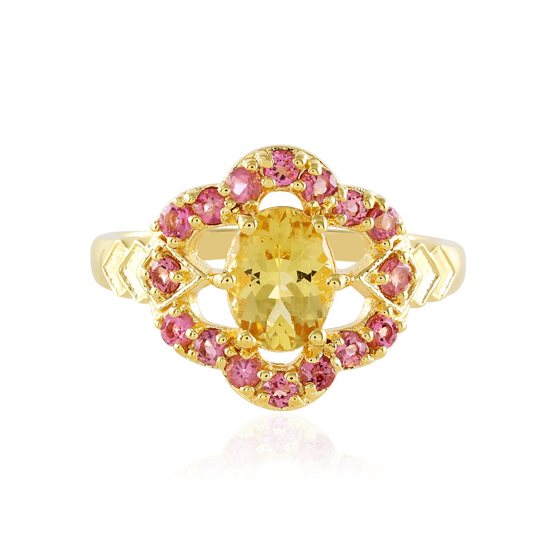 Brazilian Yellow Beryl & Pink Tourmaline Gold-Plated Ring