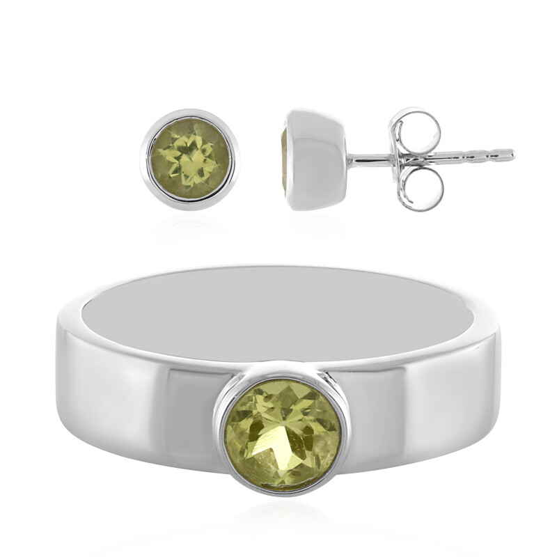 Brazilian Ouro Verde Quartz Silver Set, 1.213ct