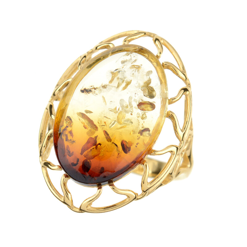 Sunrise Amber Gold-Plated Silver Ring, 3ct