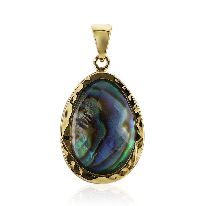 Madagascar White Quartz & Abalone 925 Gold-Plated Pendant