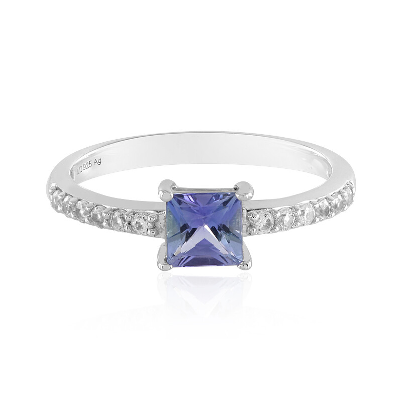 Princess-Cut Tanzanite Sterling Silver Ring, 0.779ct