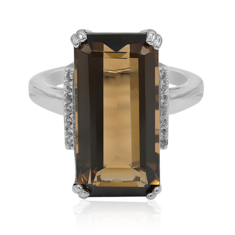 Sophisticated Brazilian Smoky Quartz 925 Silver Ring, 10.71ct