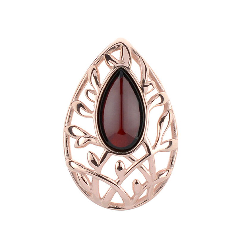 Cherry Amber Rose Gold Plated Silver Pendant