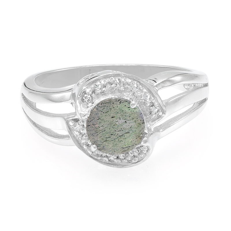 Romanian Spectrolite & White Topaz Silver Ring, 0.792ct