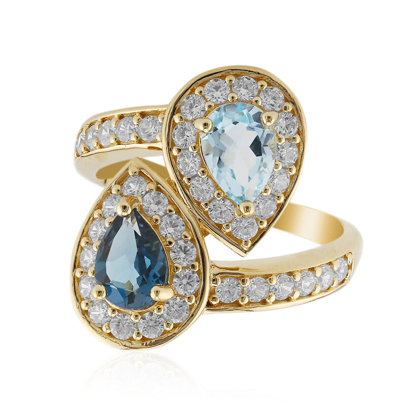 Brazilian Blue Topaz & Zircon Gold-Plated Ring, 2.53ct