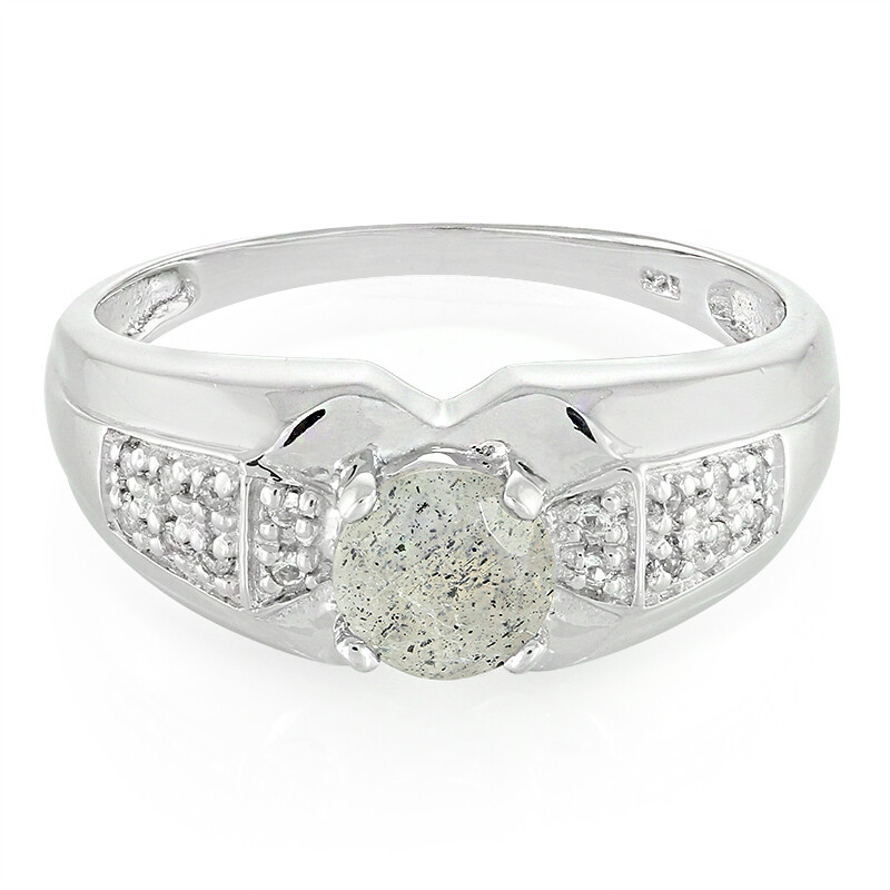 Romanian Spectrolite 0.72ct Silver Men's Ring, 16 Topaz Accents