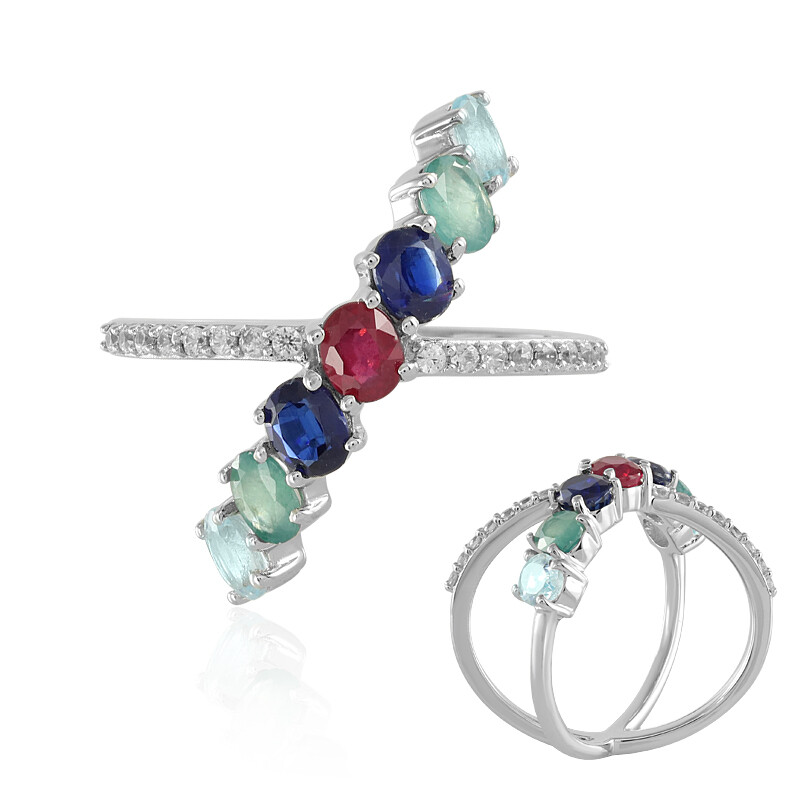 Spectacular Madagascar Gemstone Symphony Silver Ring