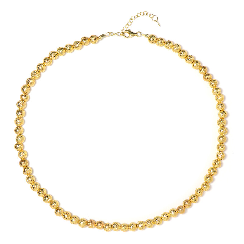 Indonesian Golden Lava Bead Necklace, 925 Gold-Plated Silver