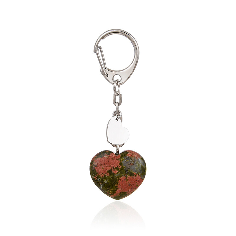 Unakite Stainless Steel Heart Keychain