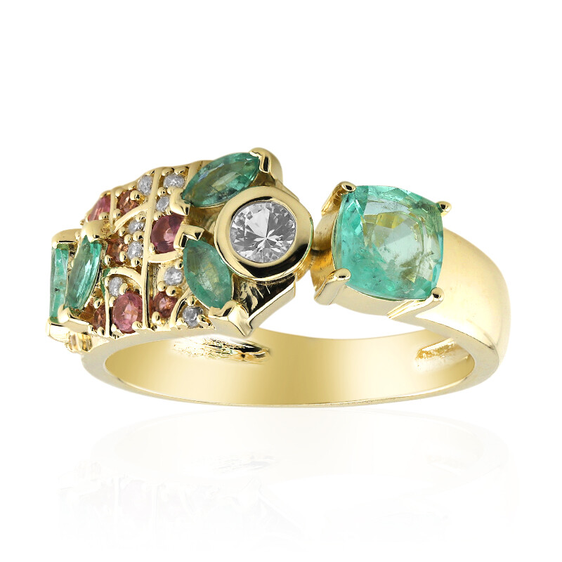 Russian Emerald & Sapphire 375 Gold Ring, 1.13ctw