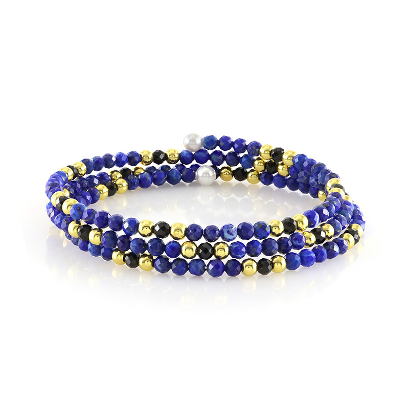 Chic Lapis & Spinel Beaded Steel Bangle, 42.3ct