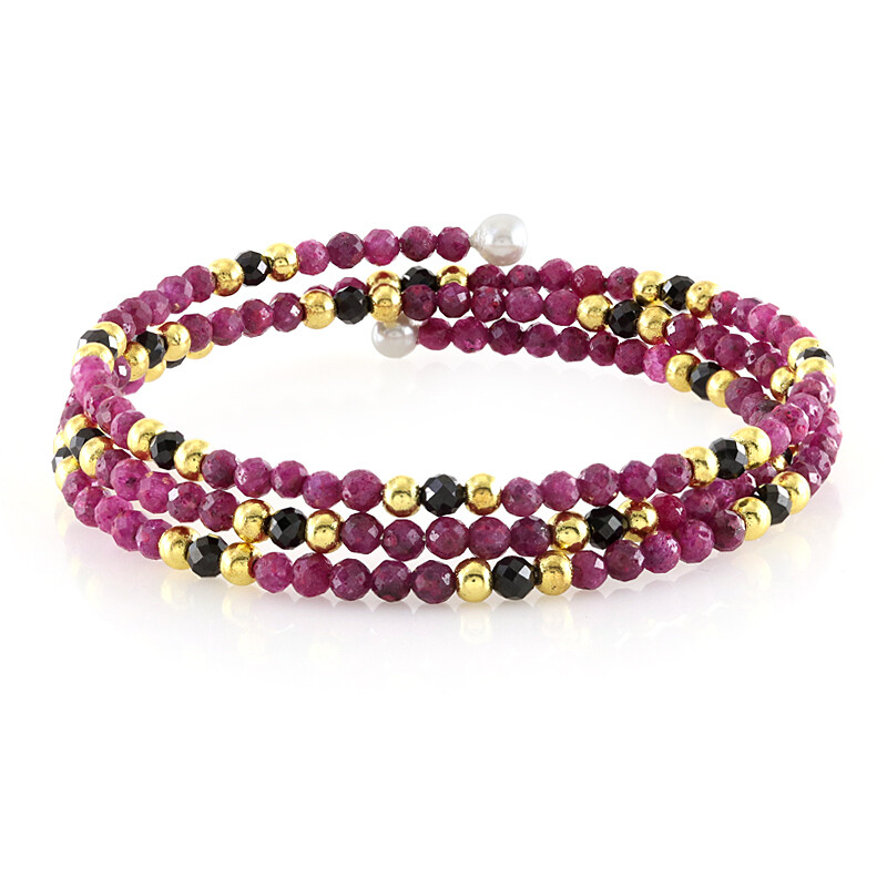 Ruby & Black Spinel Beaded Steel Bangle, 41ct