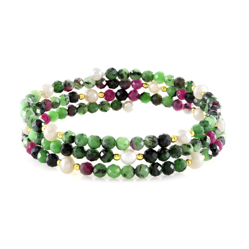Multicolor Ruby-Zoisite & Pearl Steel Bangle, 51.39ct