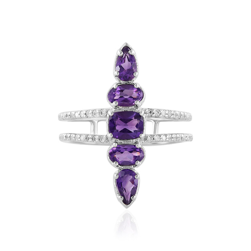 Siberian Amethyst Platinum-Plated Silver Ring, Russia 1.355ct