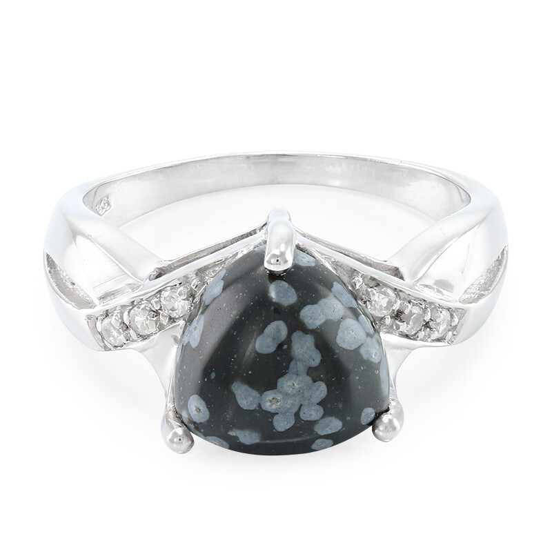 Chic Snowflake Obsidian Sterling Ring, USA 3.06ct