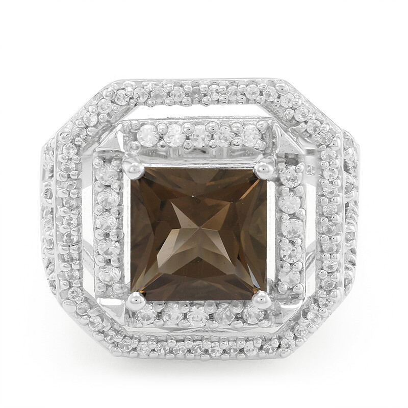 Brazilian Smoky Quartz Princess-Cut Silver Ring, 2.72ct