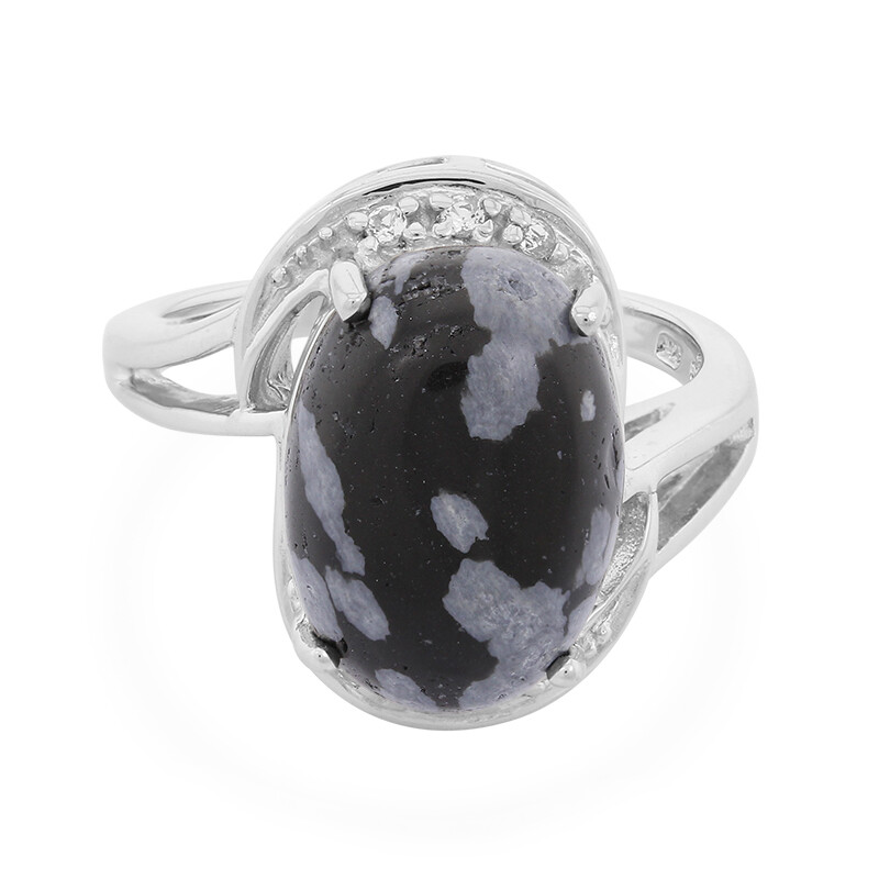 USA Snowflake Obsidian 925 Silver Ring, 5.36ct