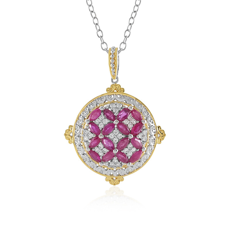 Myanmar Ruby & Zircon Silver Pendant Necklace, 1.15ct