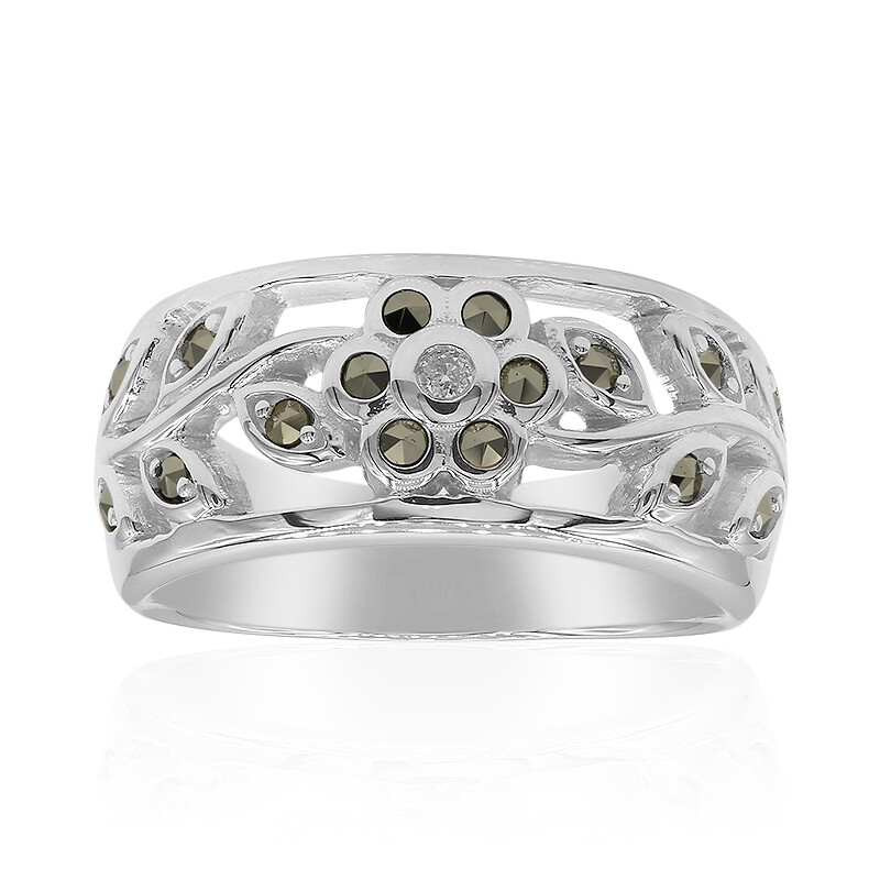 Sophisticated 0.014 ct Diamond 925 Silver Ring, Romanian Marcasite