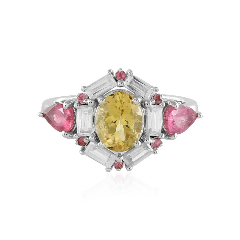 Brazilian Beryl & Pink Tourmaline Silver Ring, 2.62ct