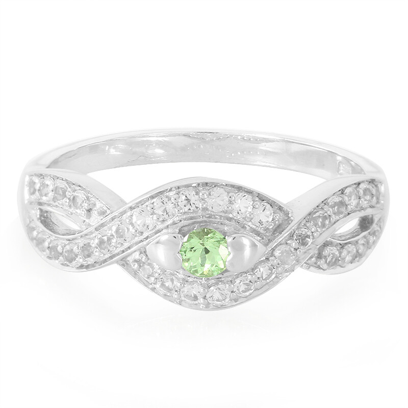 Mint Green Garnet & White Topaz Silver Ring, Tanzania, 0.46ct