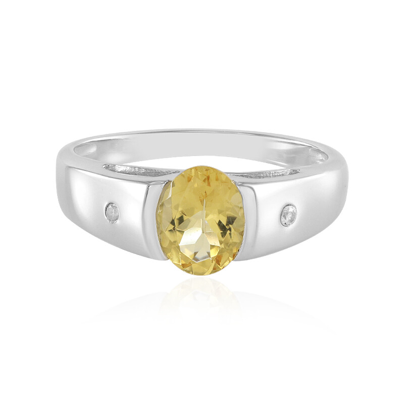 Brazilian Yellow Beryl & White Topaz Silver Ring, 1ct