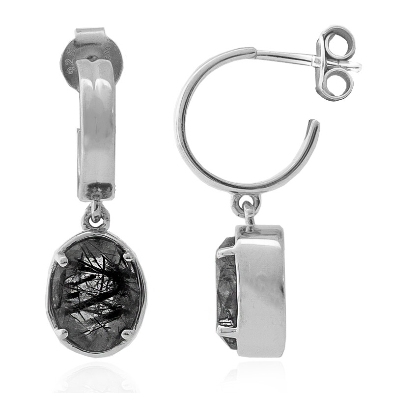 Sri Lankan Black Rutile Quartz 925 Silver Earrings