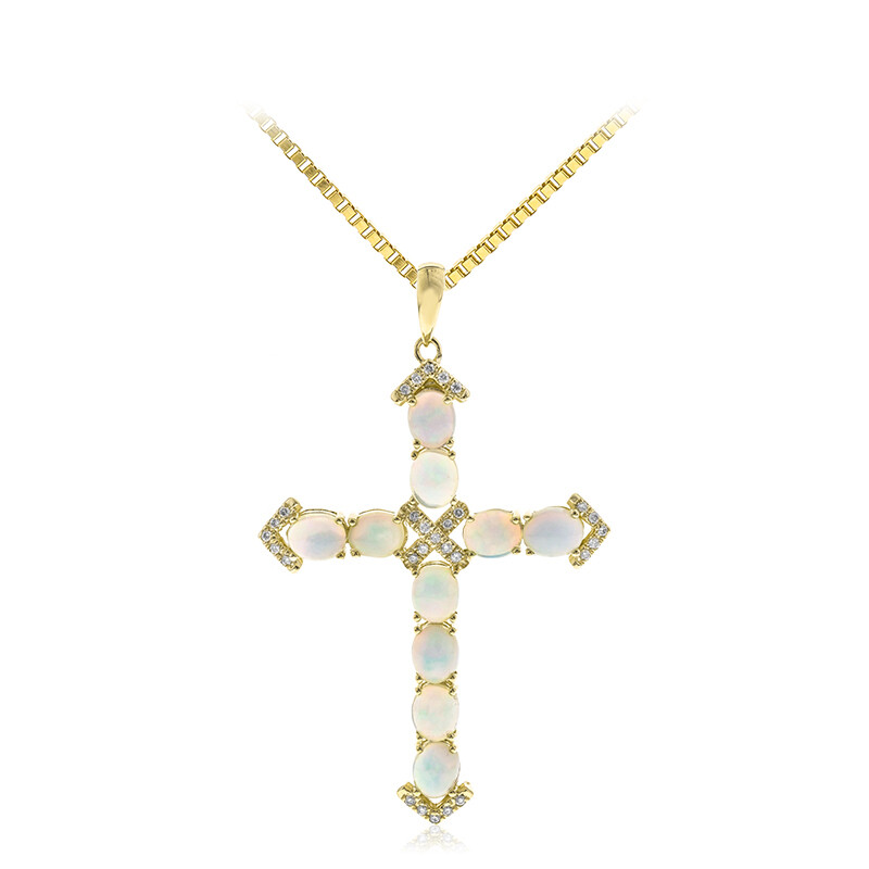 Ethereal 10x AAA Welo Opal 10K Gold Cross Pendant, 2.28ct