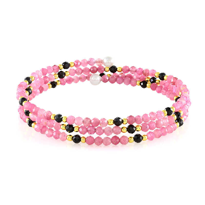 Pink Tourmaline & Black Spinel Steel Bangle, 28.85ct