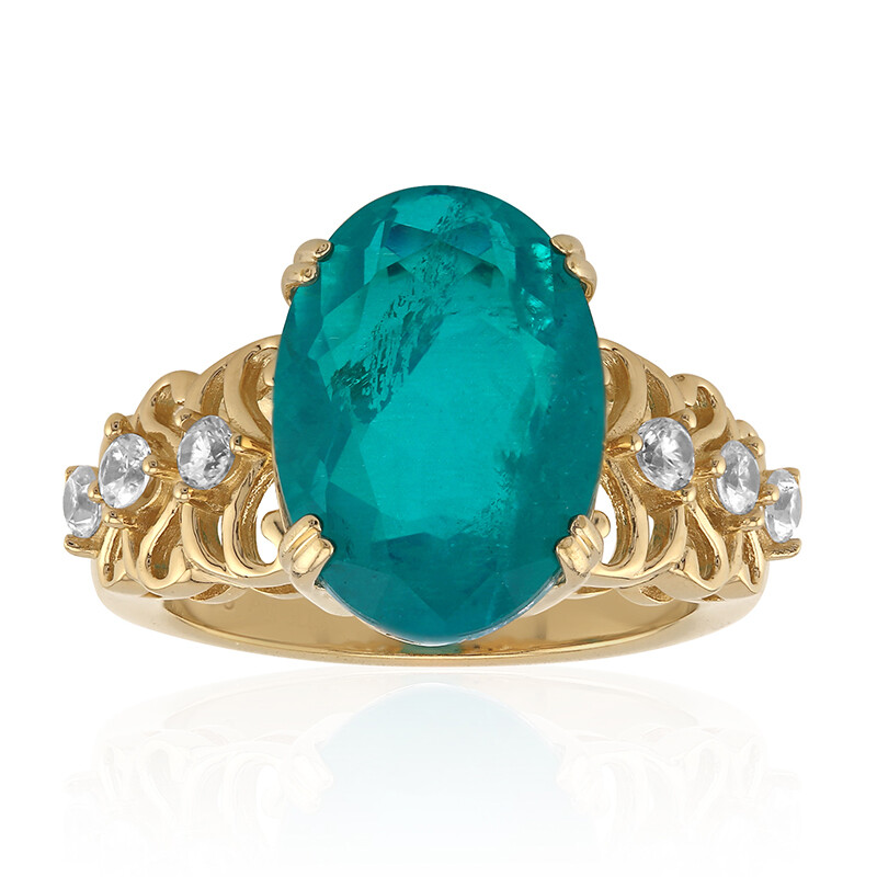 Brazilian Blue-Green Quartz Gold-Plated Silver Ring, 4.41ct
