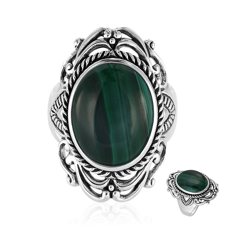 Namibian Malachite 925 Silver Oval Ring, 8.5ct