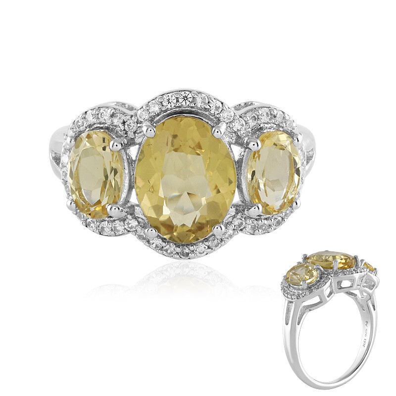 Sophisticated Brazilian Yellow Beryl & Zircon Silver Ring, 3.51ct