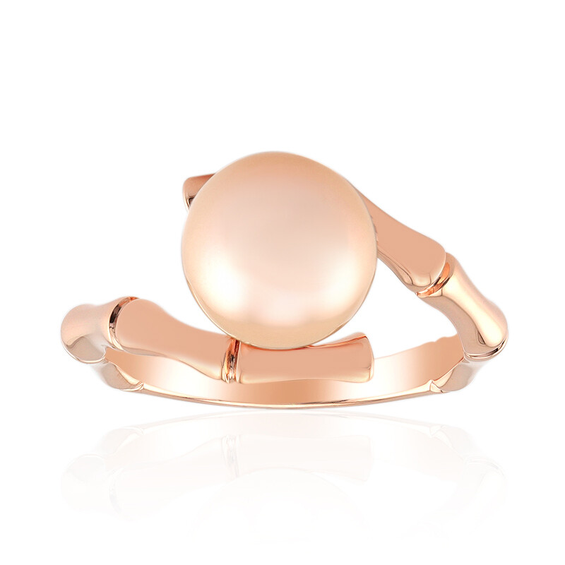 Peach Ming Pearl Rose Gold-Plated Silver Ring, China 8mm