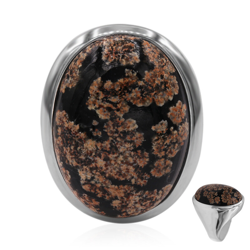 US Firework Obsidian 925 Silver Ring, 19.44ct