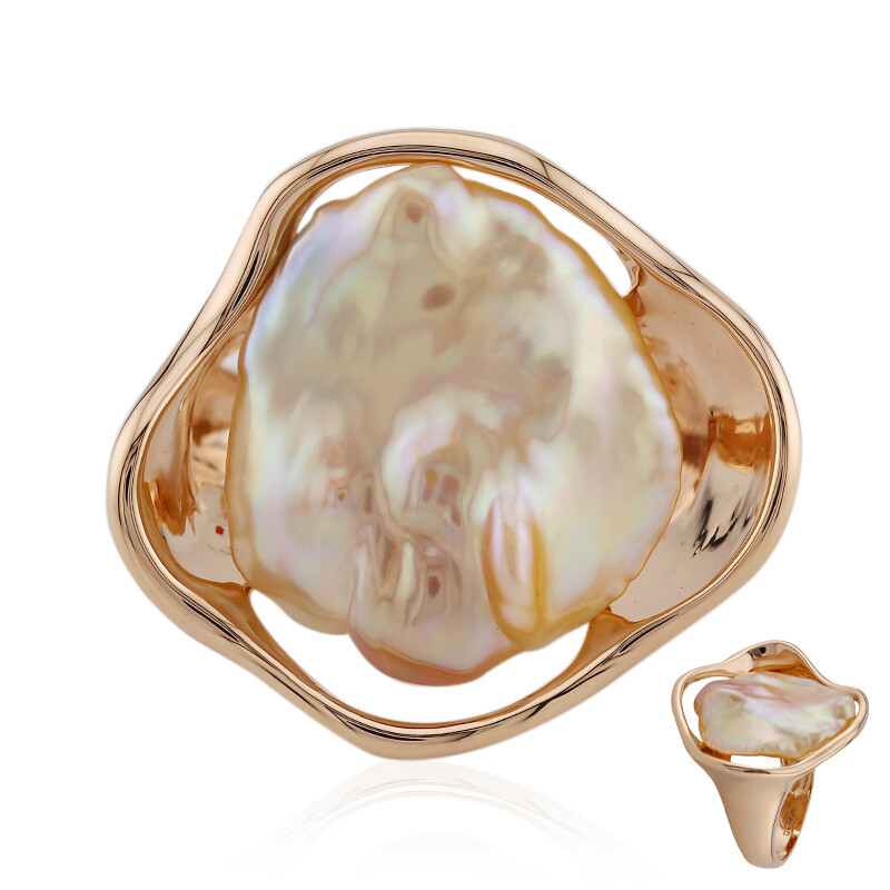 Fancy Chinese Ming Pearl Rose Gold-Plated Silver Ring