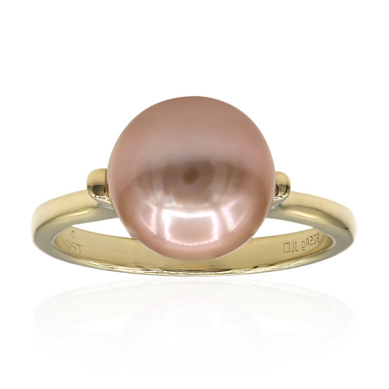 9.5mm Round Ming Pearl Gold-Plated Silver Ring