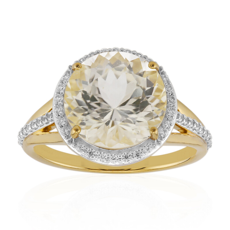 Brazilian Euclase 3.25ct Gold Ring, 44 Zircon Accents