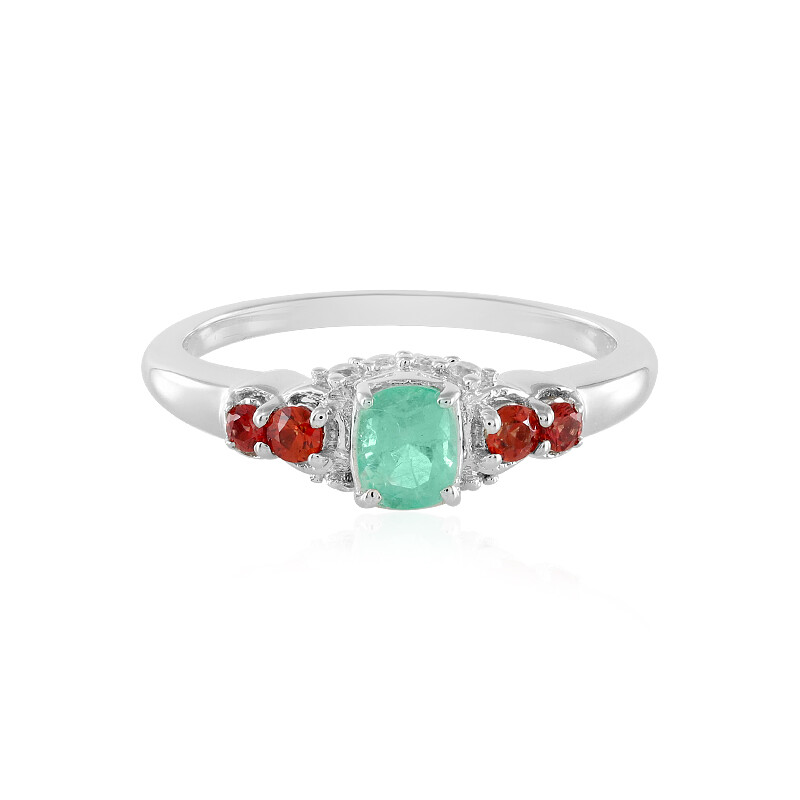 Russian 0.45ct Emerald & Ruby Silver Ring, Plat