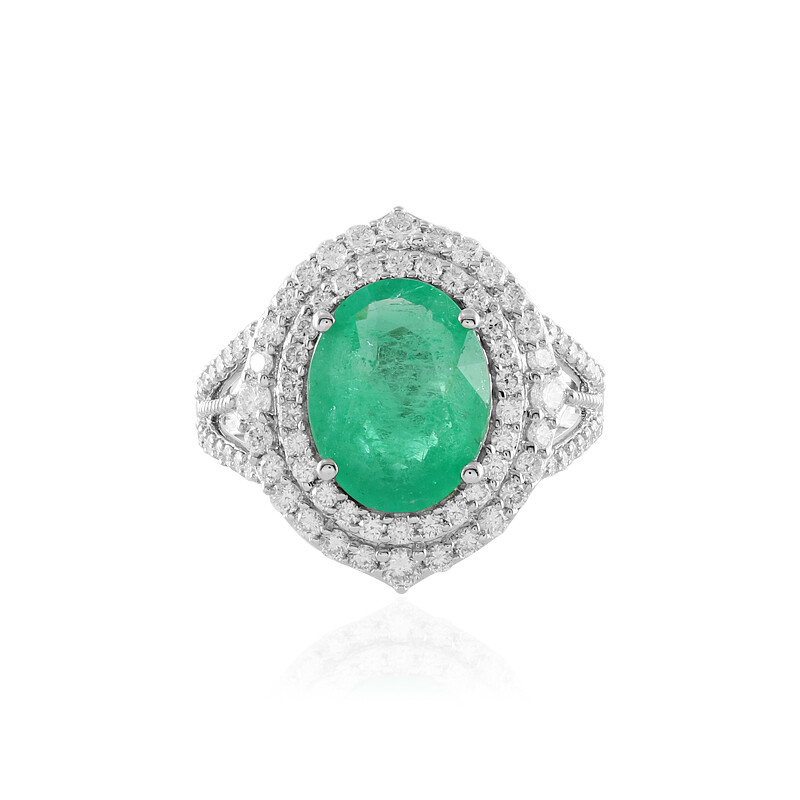 Russian 3.65ct Emerald 18K White Gold Ring, AMAYANI, 5.68g