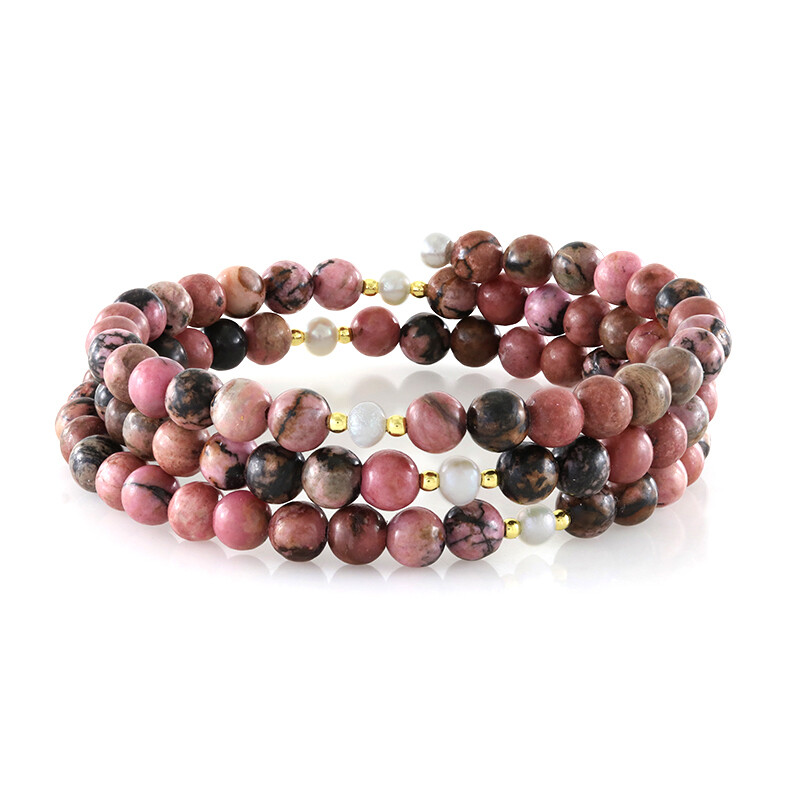 Rhodonite Steel Bangle Bracelet