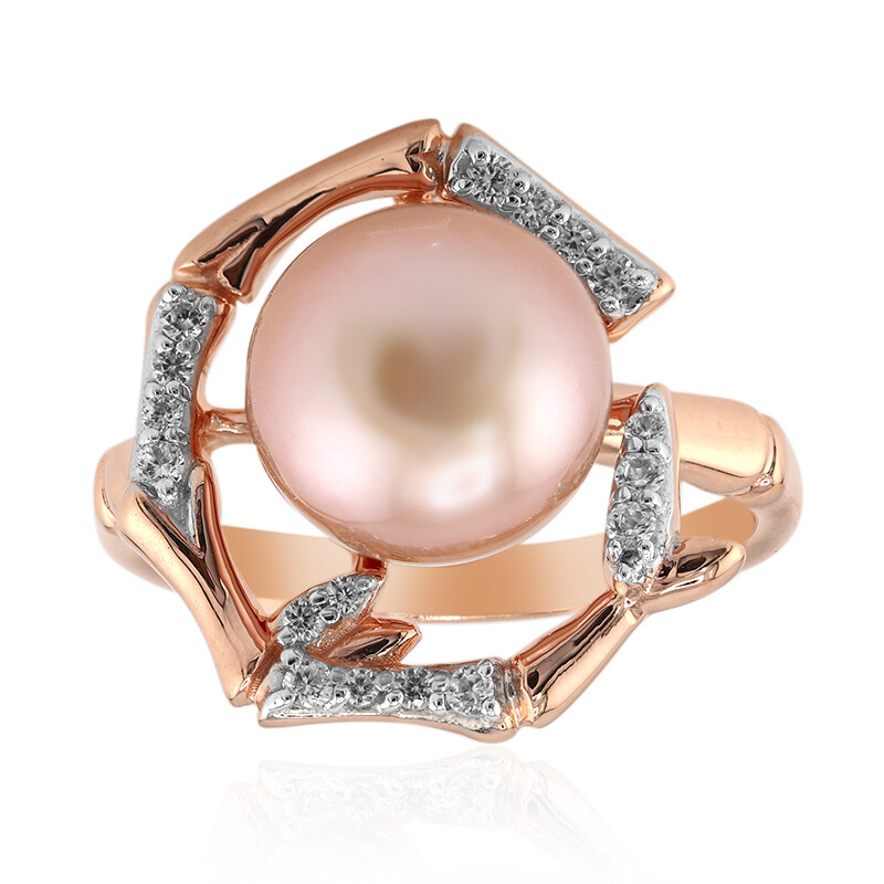 Chic Chinese Ming Pearl & Zircon Rose Gold Ring