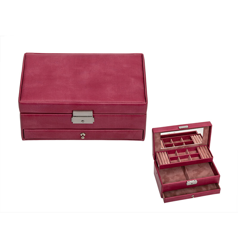 Chic Burgundy Velvet Jewelry Box, 24x14x10.5 cm