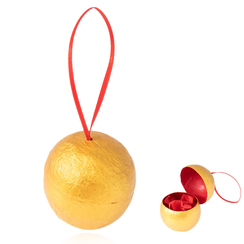 Festive Gold-Tone Christmas Ball Box, 50mm