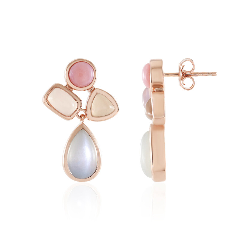 Multicolor Cabochon Gemstone Rose Gold Earrings, 6.3ct